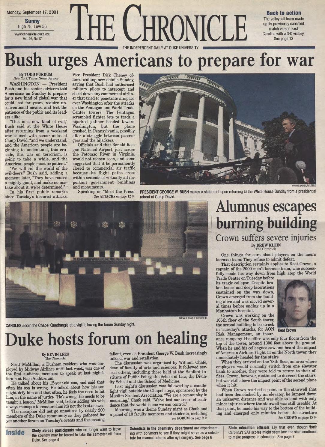 September 17, 2001 by Duke Chronicle Print Archives - Issuu