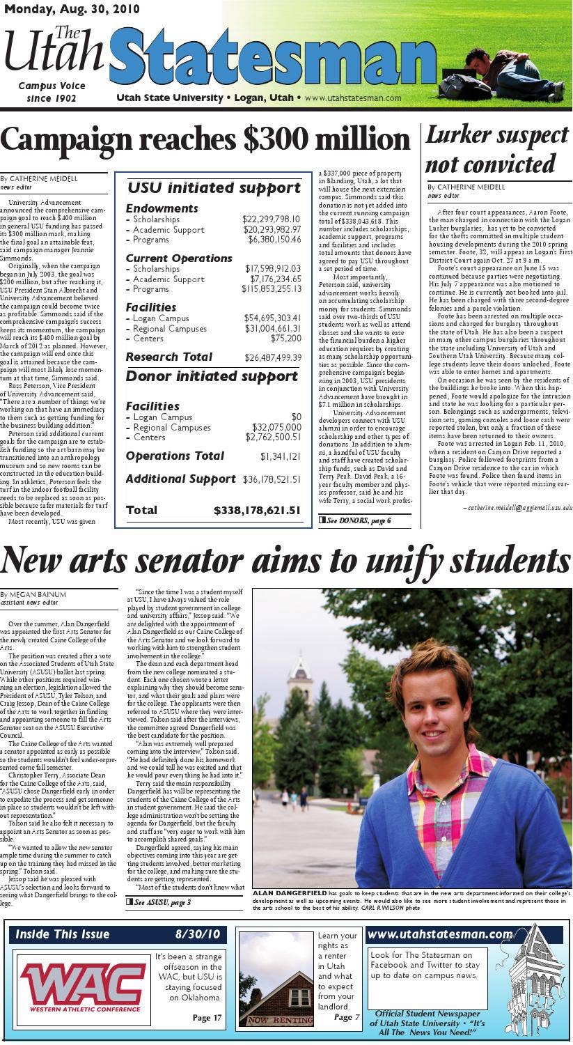 The Utah Statesman, August 30, 2010 by USU Libraries - Issuu