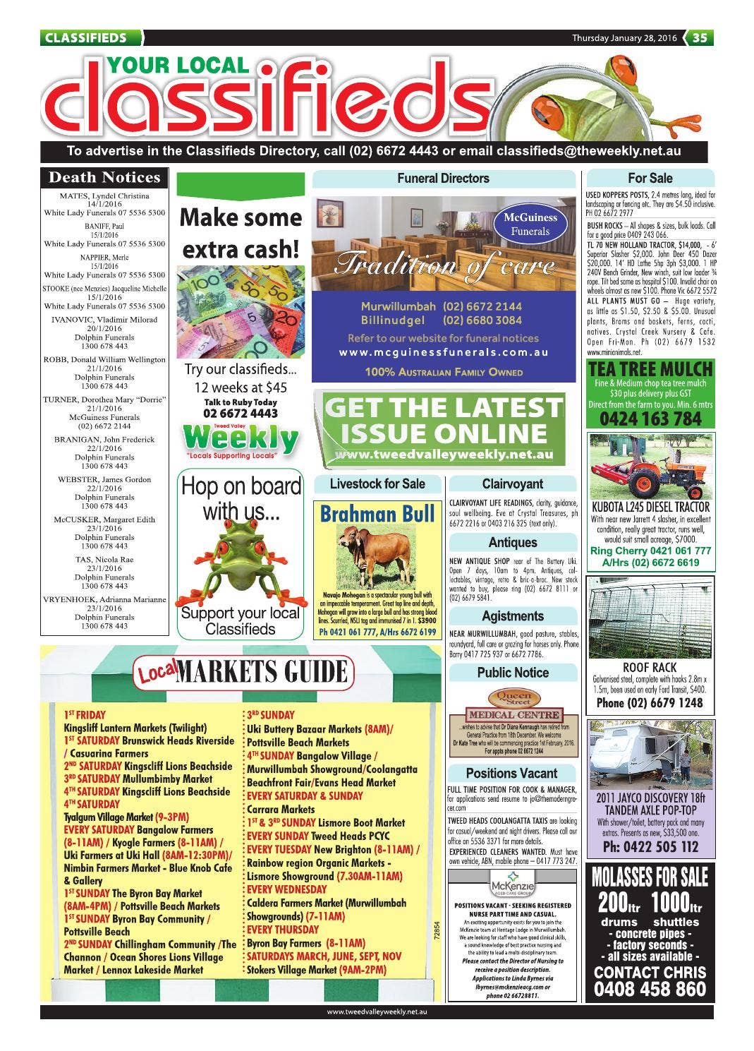 Weekly Classifieds 28 Jan 2016 by Tweed Valley Weekly - Issuu