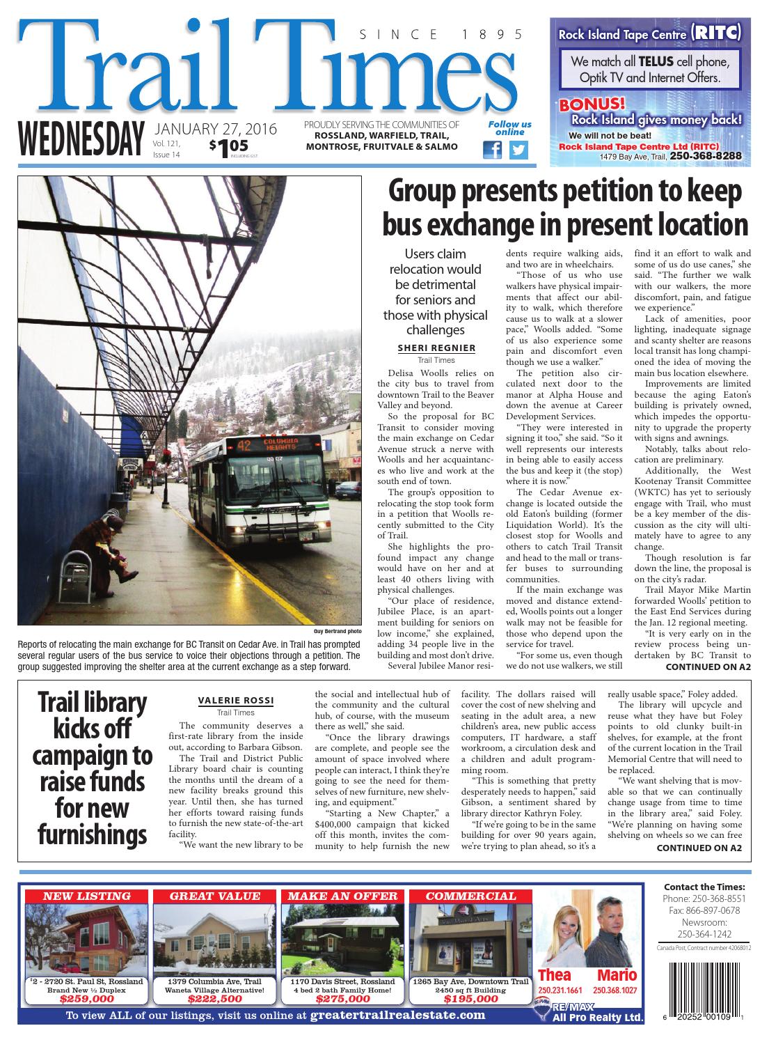 Trail Daily Times, January 27, 2016 by Black Press Media Group - Issuu