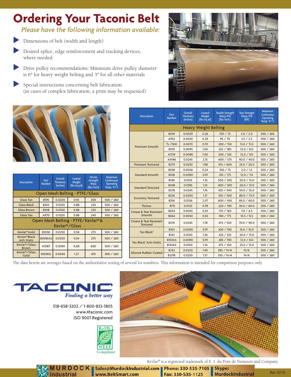 Taconic industrial ptfe adhesive tapes silicone belts fabrics teflon ...