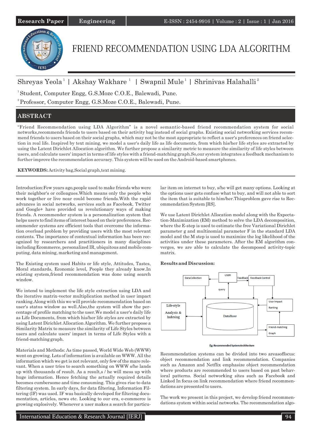 FRIEND RECOMMENDATION USING LDA ALGORITHM by International Education ...