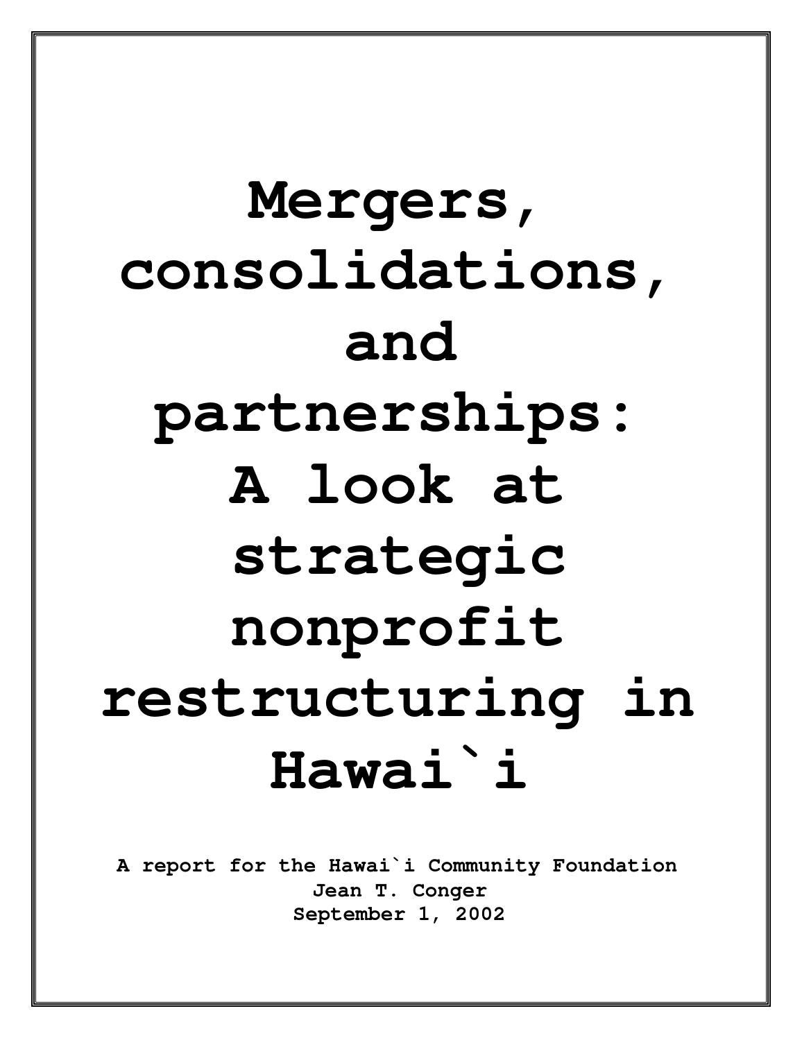 Mergers, Consolidations and Partnerships: A look at strategic nonprofit ...