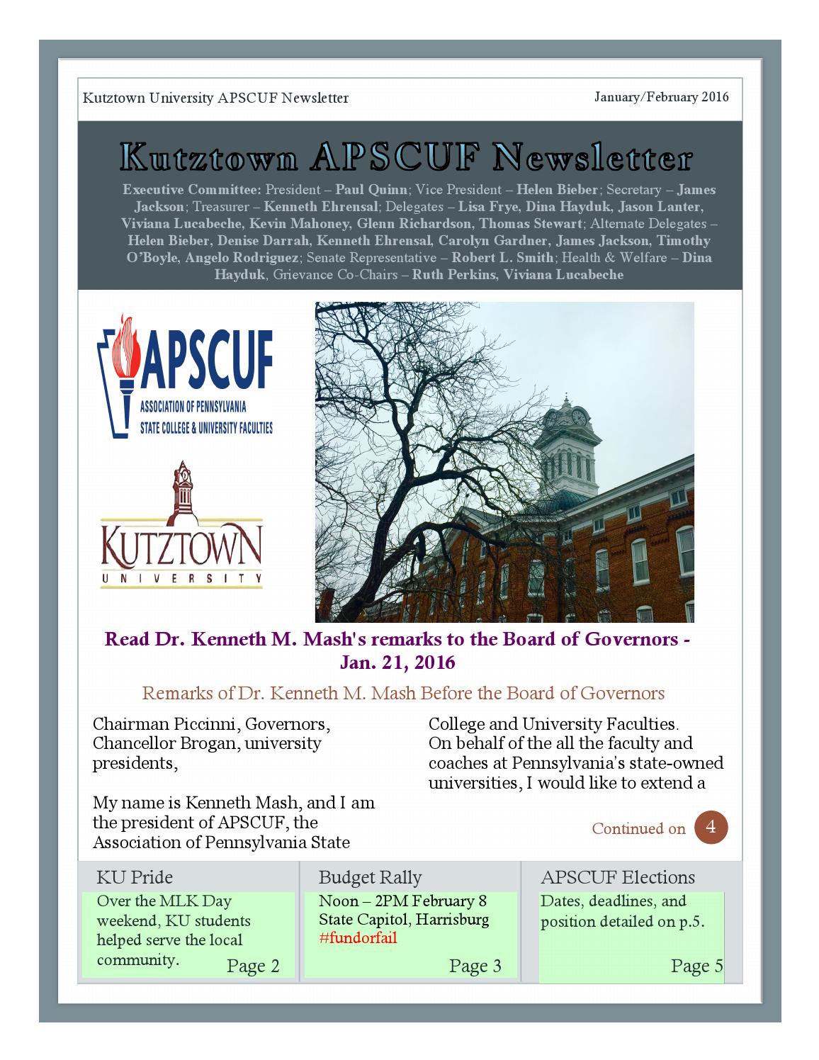 Kutztown Universit APSCUF January/February newsletter by KU-APSCUF - Issuu