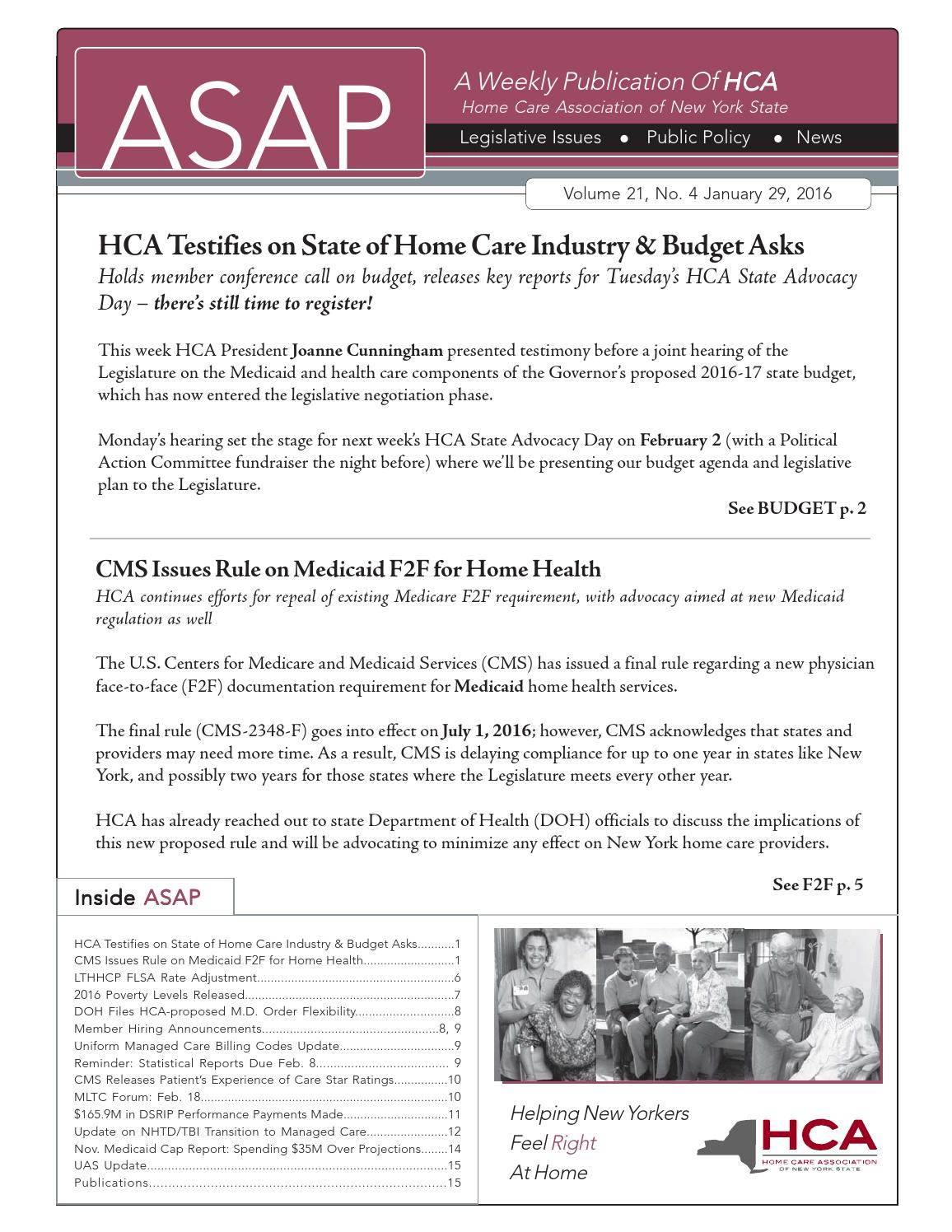 January 29, 2016 Edition of ASAP by Home Care Association of New York ...