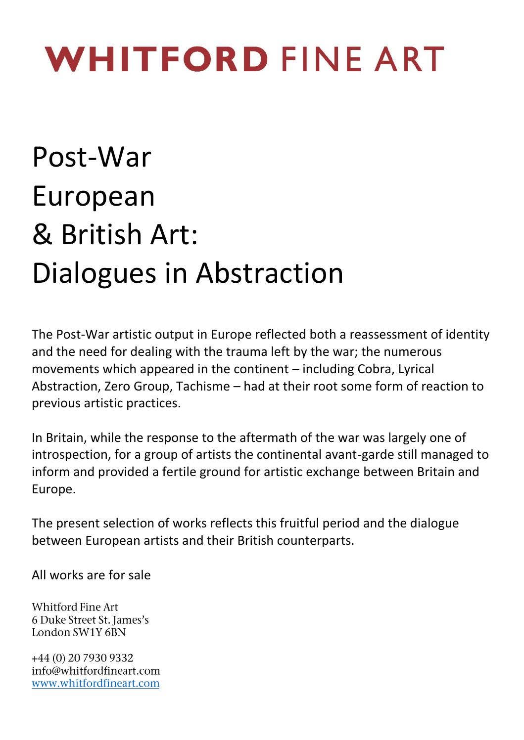 Post-War European & British Art: Dialogues in Abstraction by Whitford ...