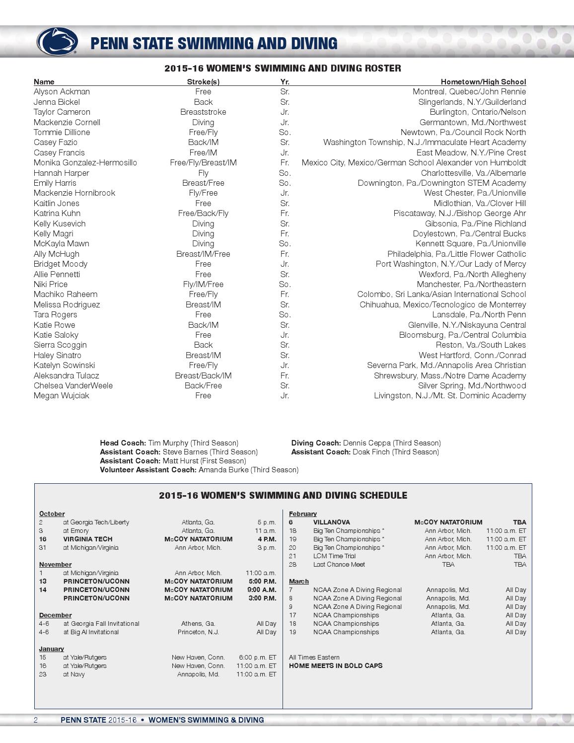 2015-16 Penn State Women's Swimming & Diving Yearbook by Penn State ...