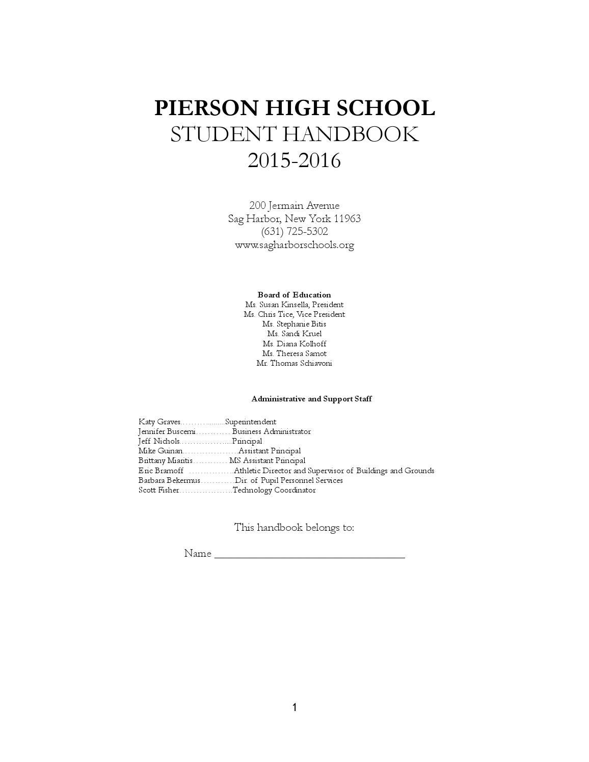 Pierson High School Student Handbook 2015-2016 by Sag Harbor Schools ...