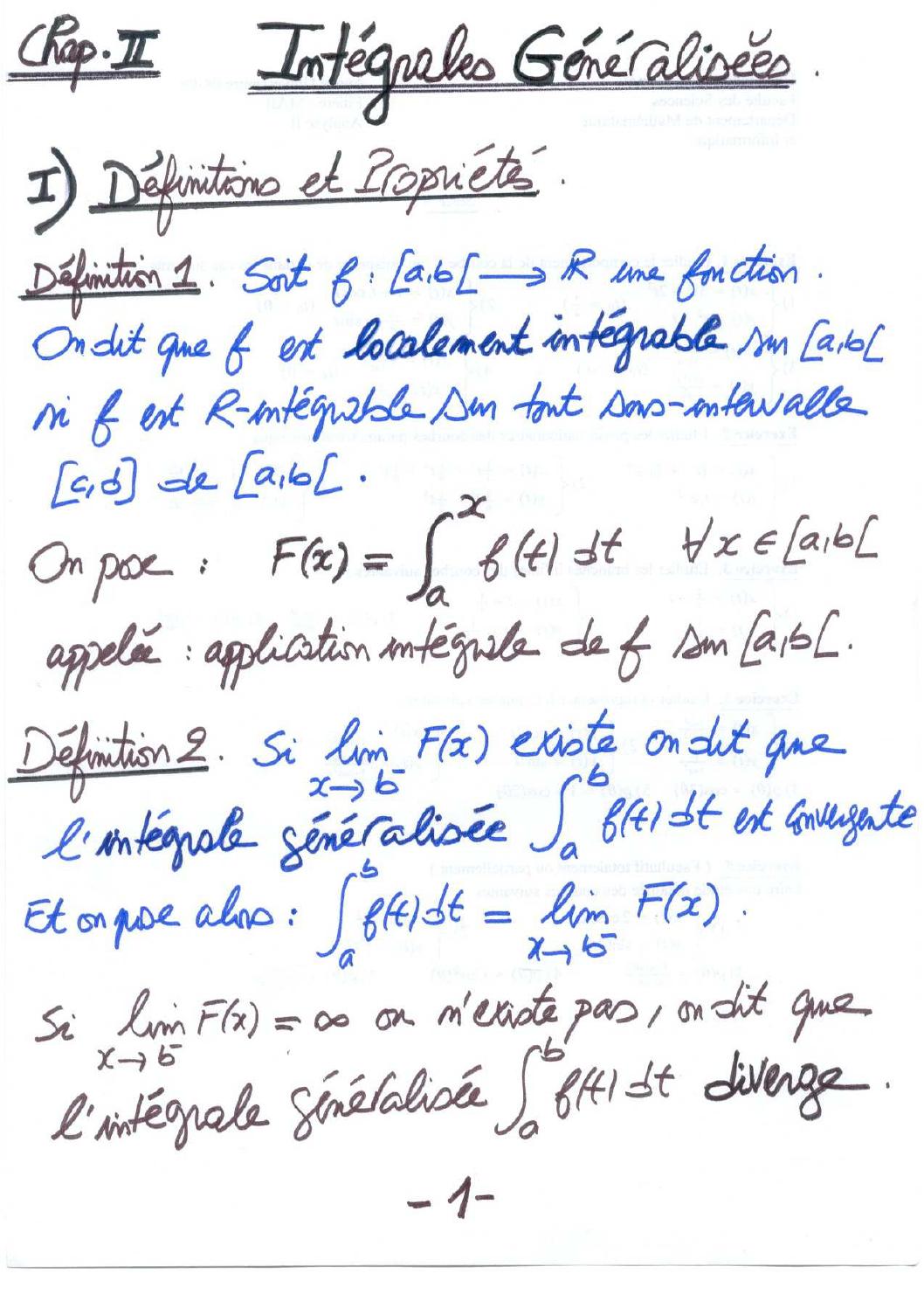 Cours d'analyse 2 s2 smpc Intégrales GénéraliséesChapitre ii by ...