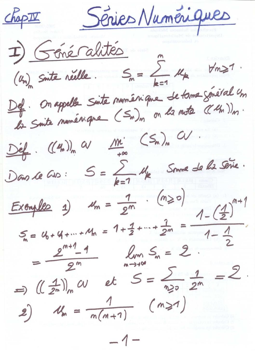 Cours d'analyse 2 s2 smpc Chap. IV : Séries Numériques chapitre 4 by ...