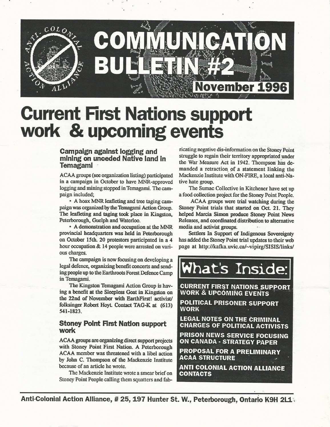 Anti-Colonial Action Alliance, Communication Bulletin, No. 2, November ...