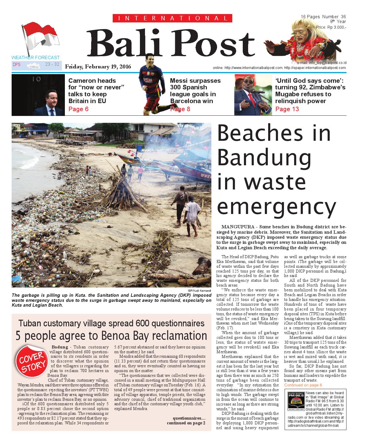 Edisi 19 Februari 2016 | International Bali Post by e-Paper KMB - Issuu