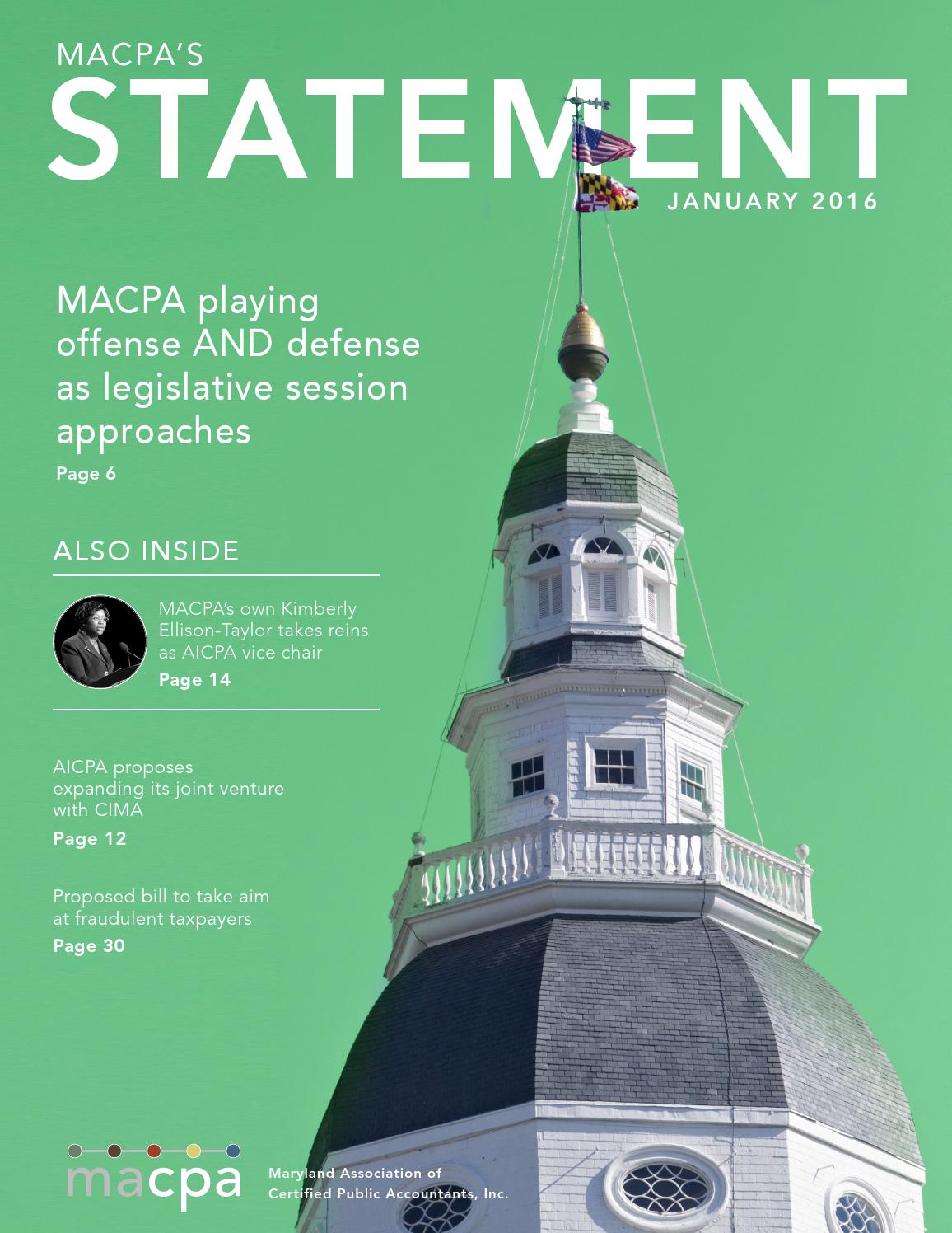 MACPA Statement // January 2016 by Maryland Association of CPAs - MACPA ...