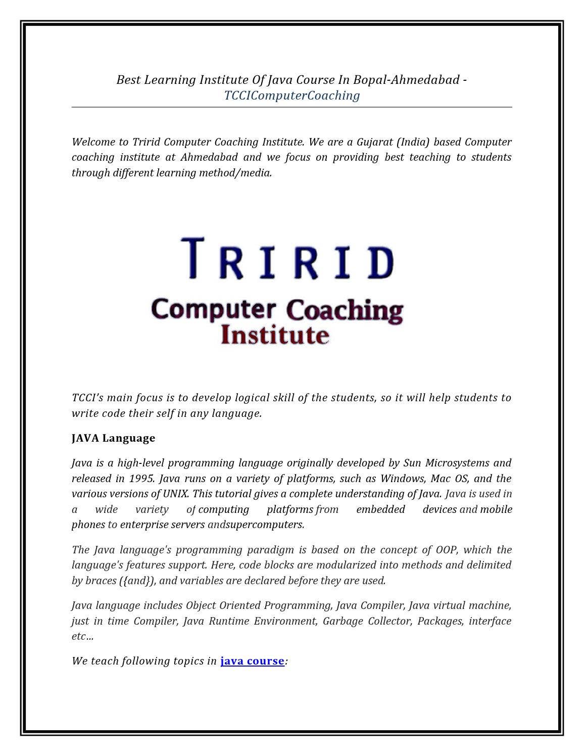Best learning institute of java course in bopal ahmedabad ...