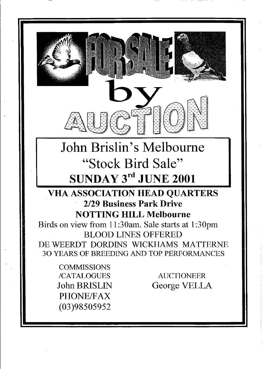 John Brislin 3rd June 2001 by Australian Pigeon Catalogues - Issuu