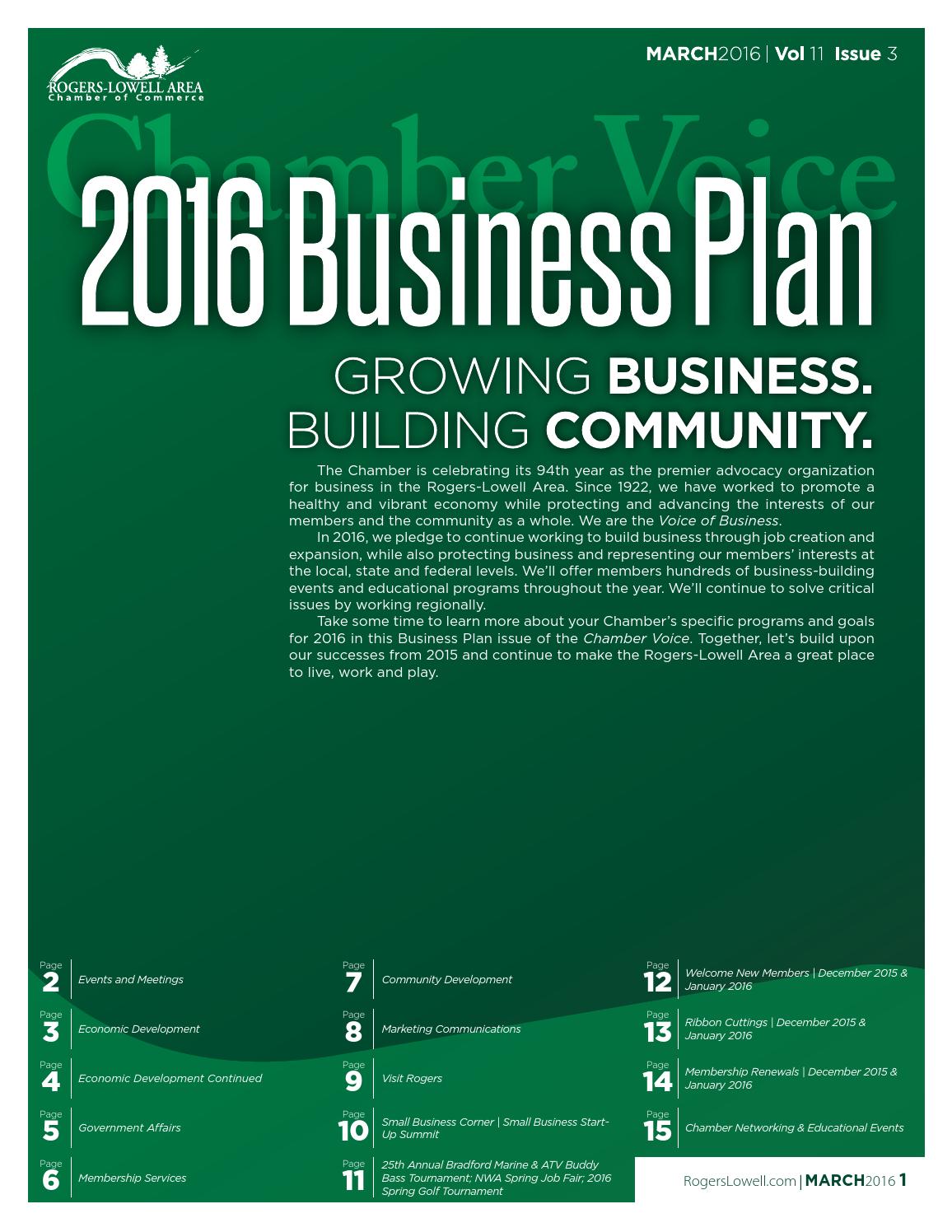 2016 Business Plan | March Chamber Voice by Rogers Lowell Chamber - Issuu