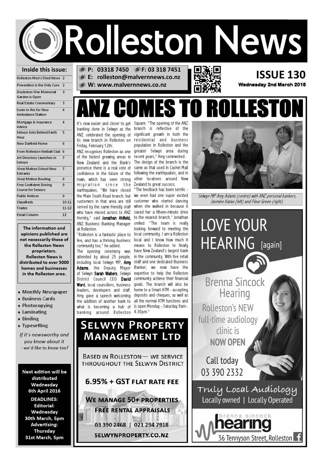 Rolleston News Issue 130 March 2016 by Malvern News - Issuu