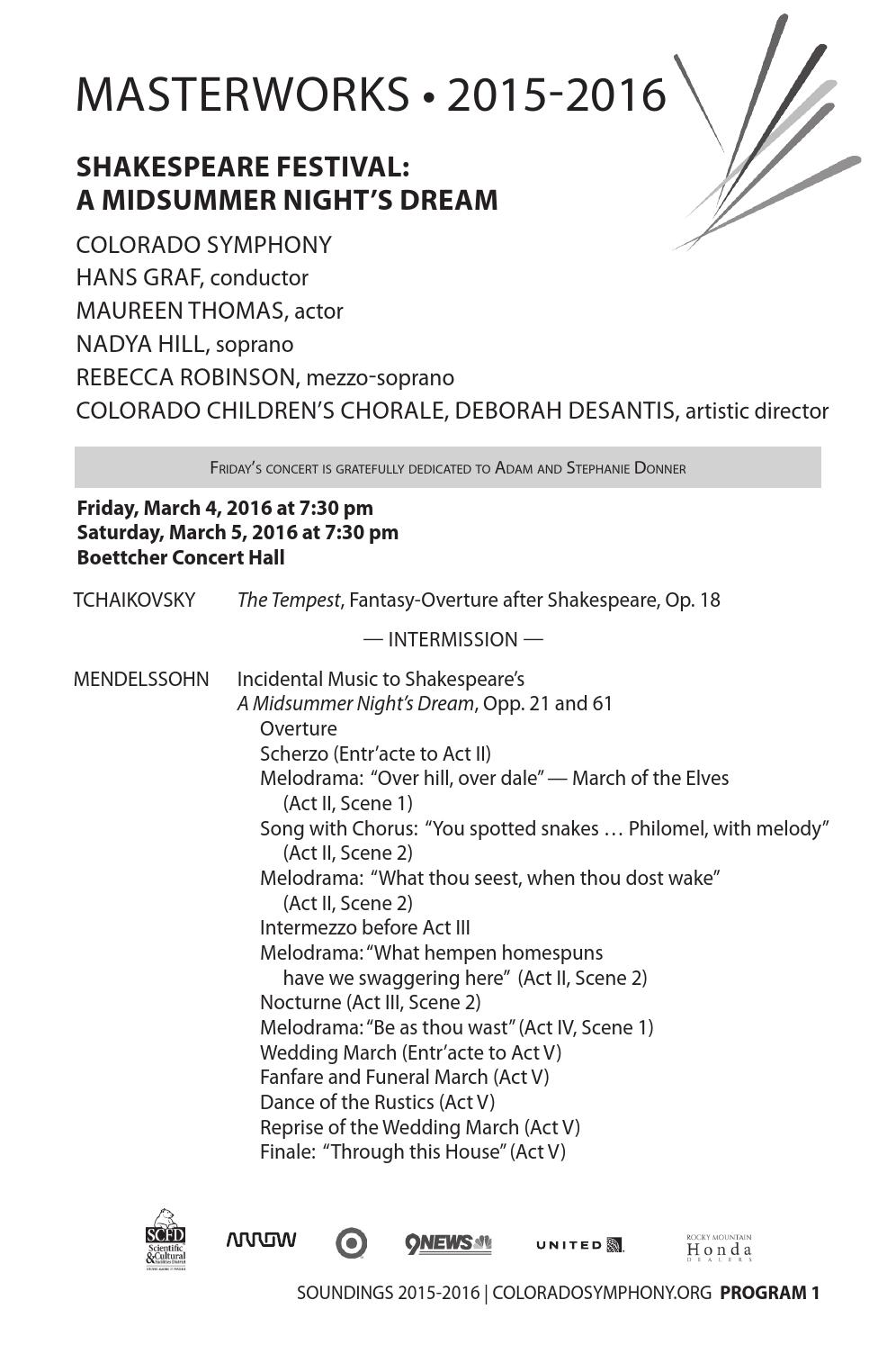 Program - Shakespeare Festival: A Midsummer Night's Dream by Colorado ...