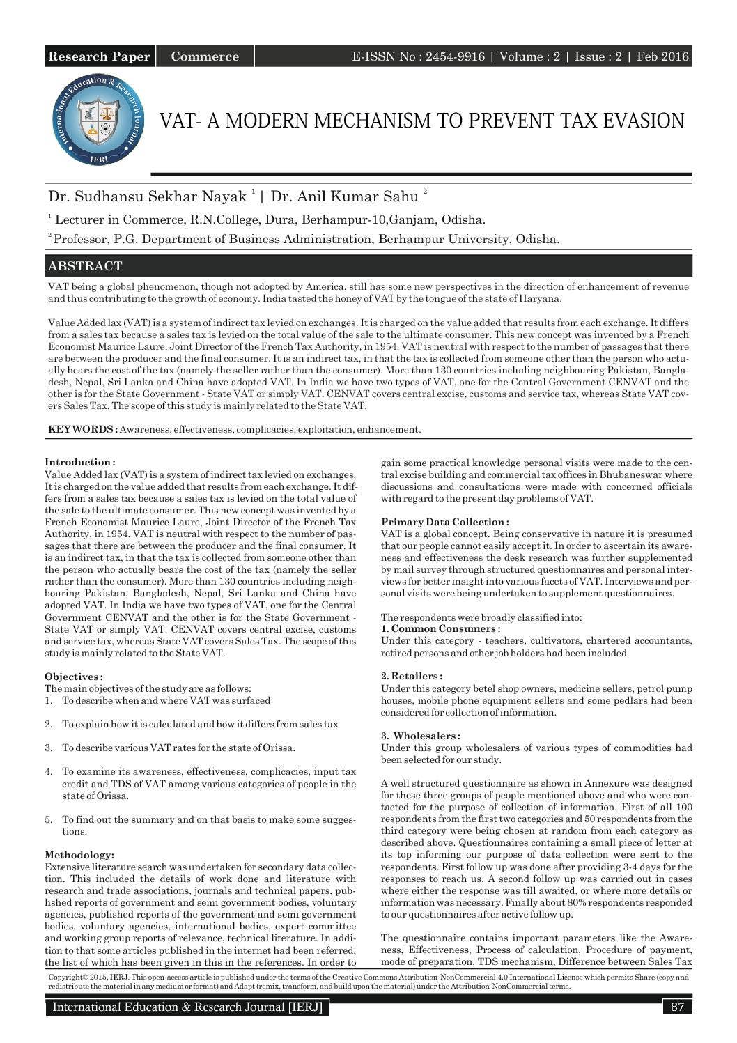 VAT- A MODERN MECHANISM TO PREVENT TAX EVASION by International ...