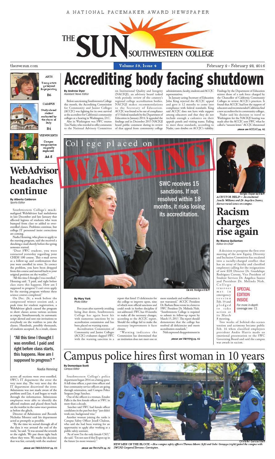 Spring 2016 Issue 4, Volume 59 by Southwestern College Sun Newspaper ...