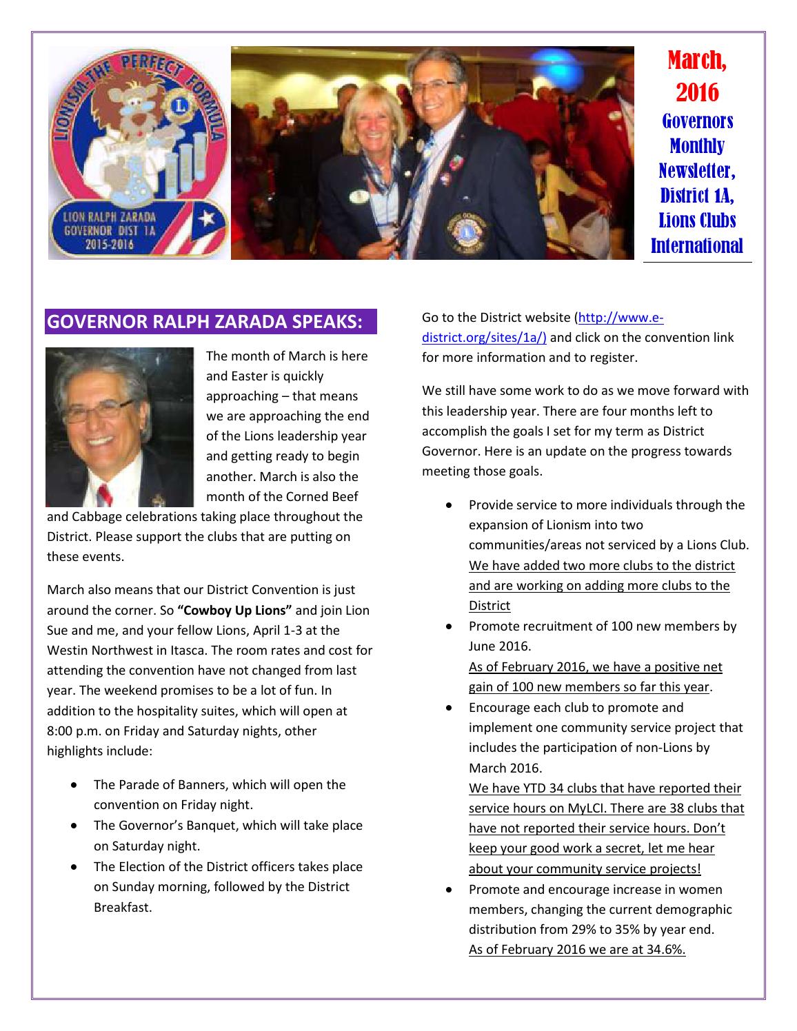 District 1A Governors Newsletter March, 2016 by Lions of Illinois - Issuu