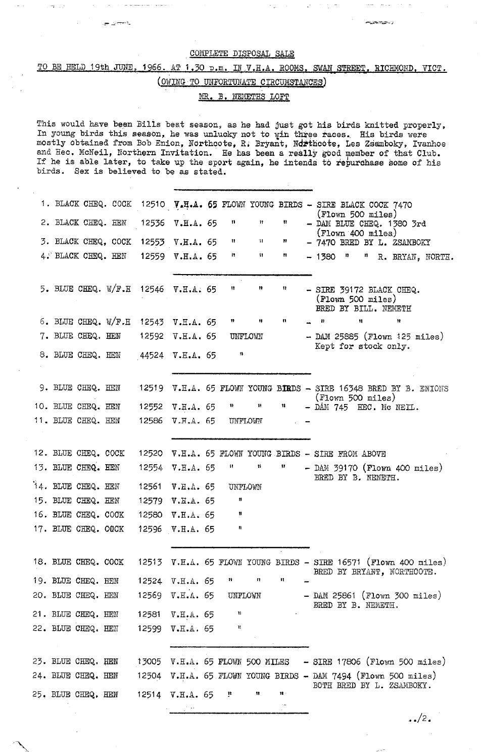 Bill Nemeth 19th June 1966 by Australian Pigeon Catalogues - Issuu