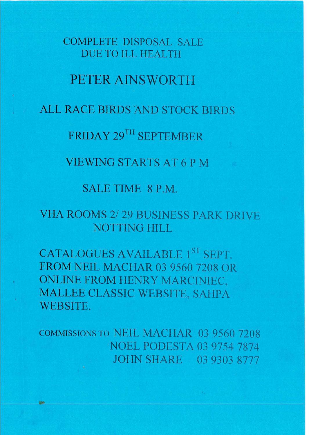 Peter Ainsworth 29th Sept 2006 by Australian Pigeon Catalogues - Issuu