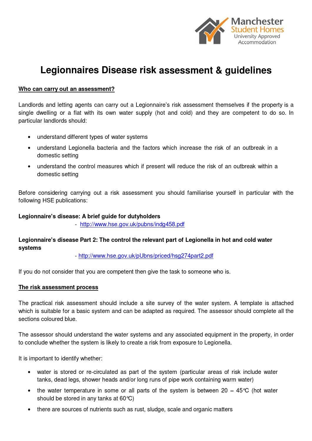 Legionnaires Risk Assessment by Manchester Student Homes - Issuu