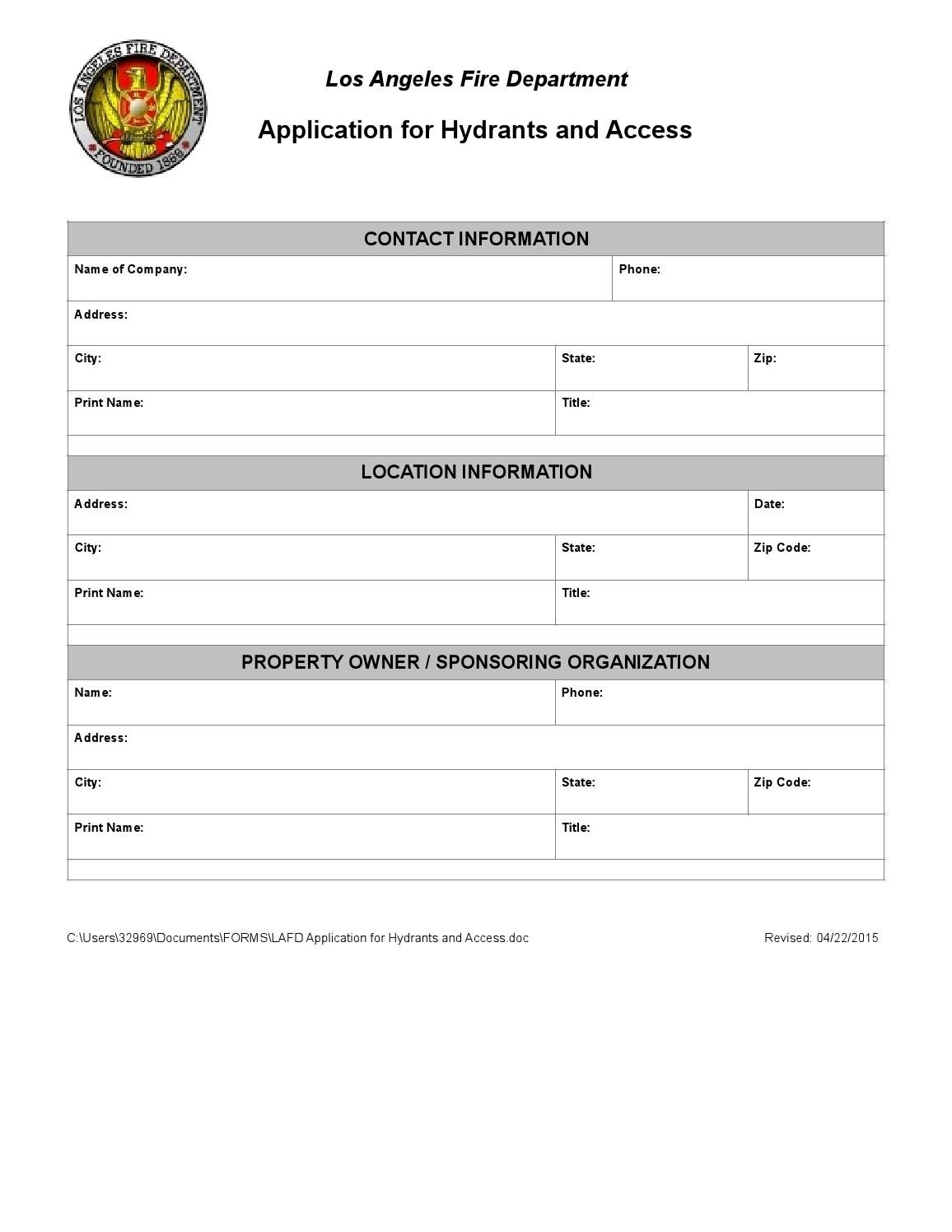 LAFD Application for Hydrants and Access by Los Angeles Fire Department ...