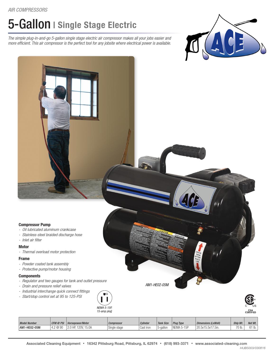 Ace 5 gallon single stage electric by ACE, Inc - Issuu