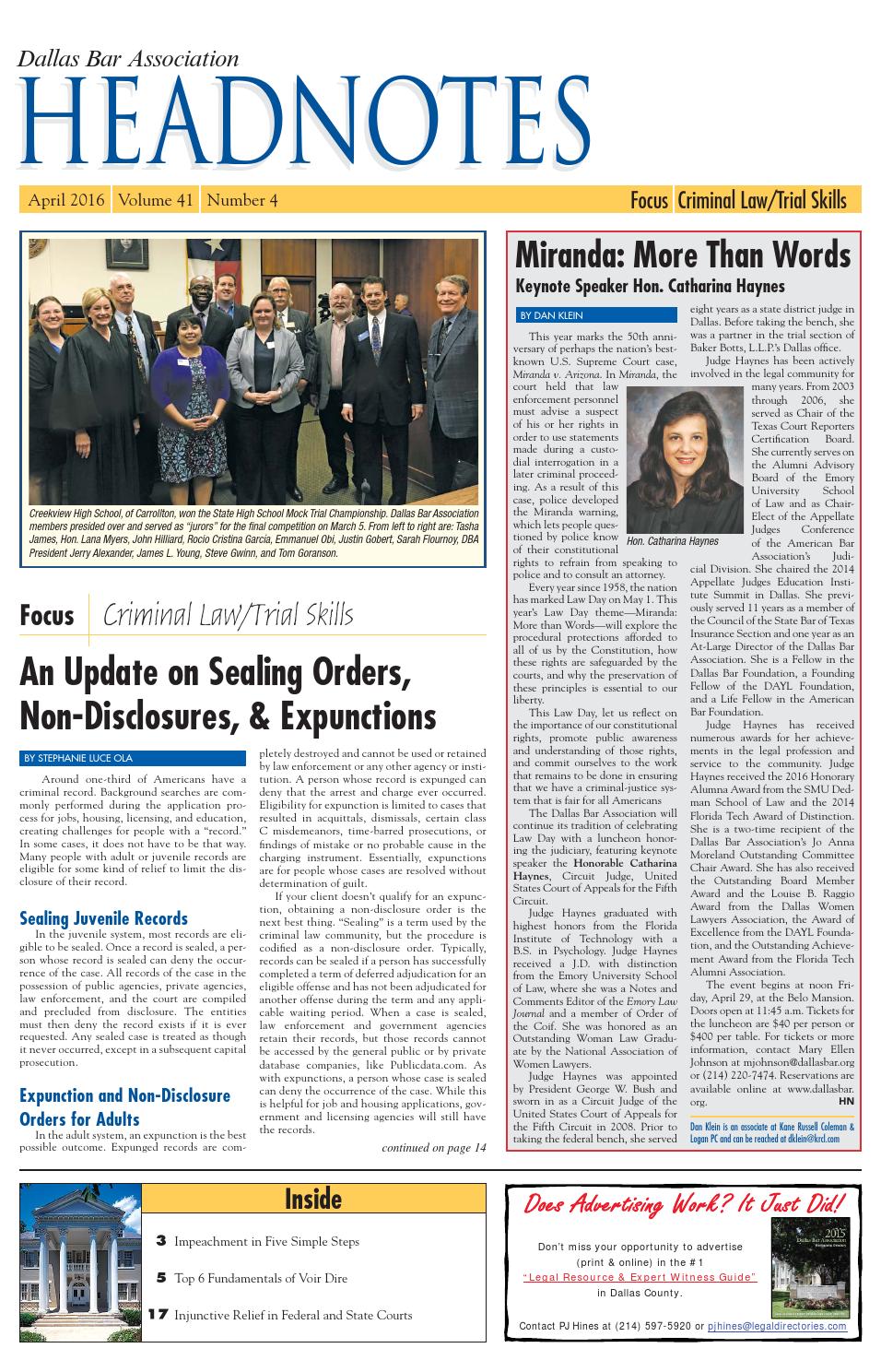 April 2016 Headnotes: Criminal Law/Trial Skills by Jessica Smith - Issuu