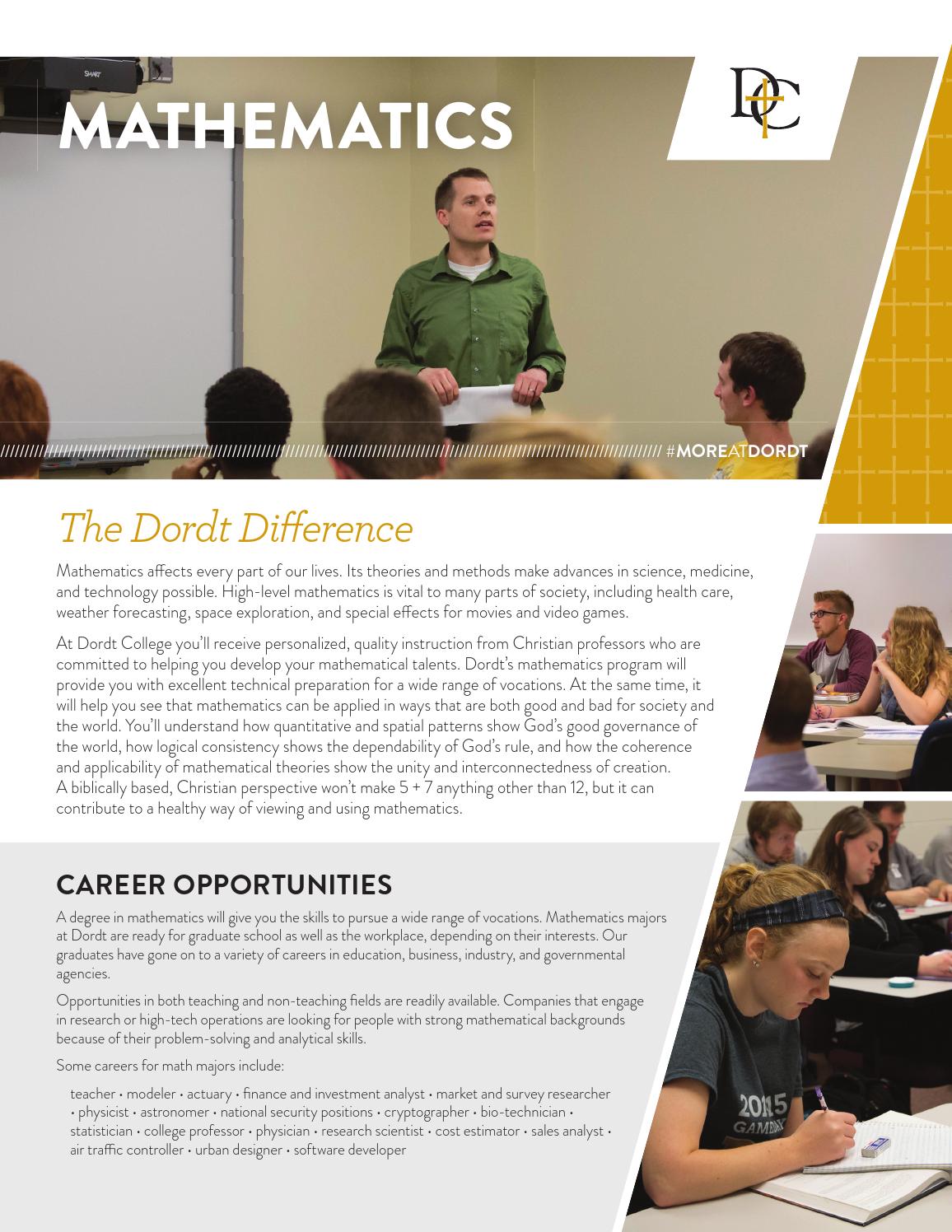 Mathematics information sheet by Dordt University - Issuu