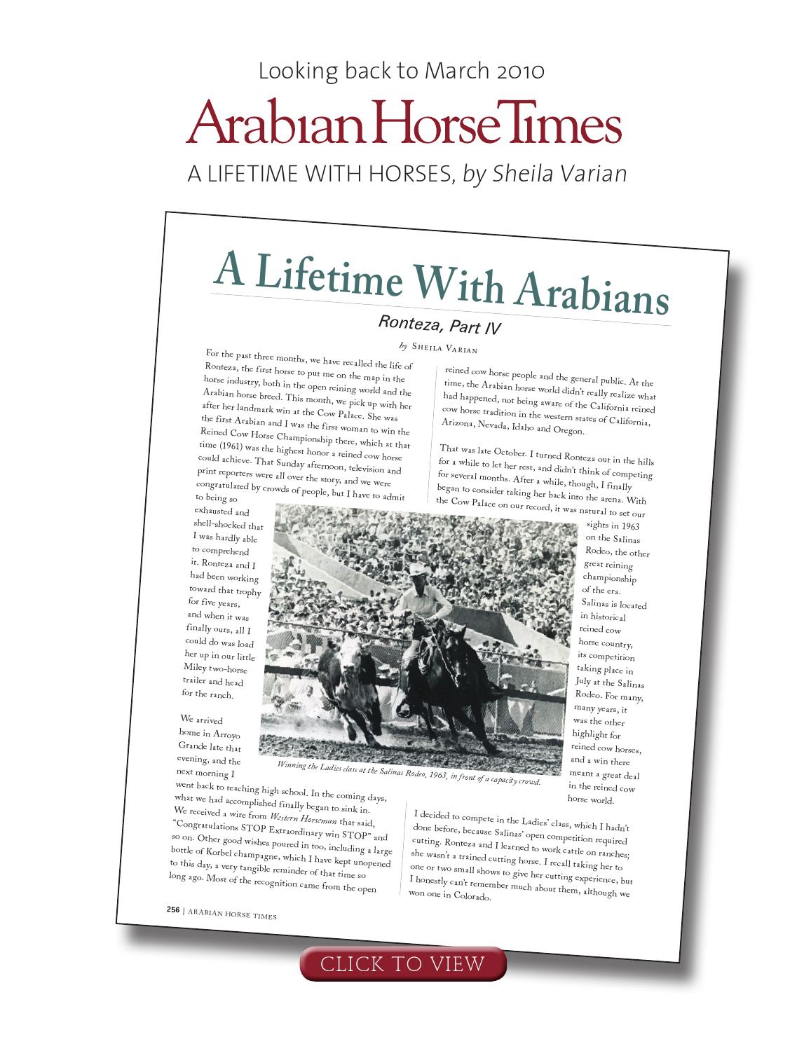 A Lifetime With Arabians, printed in Arabian Horse Times by Arabian ...