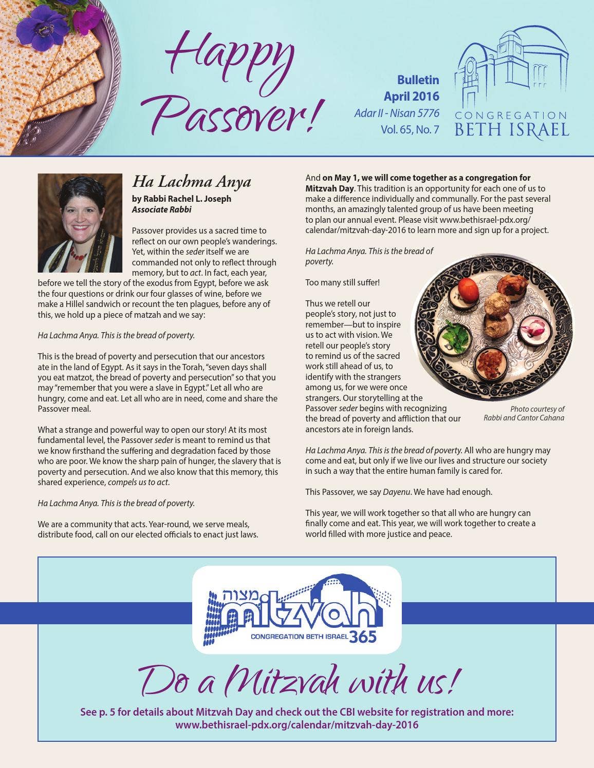 April 2016 Bulletin - Congregation Beth Israel, Portland Oregon by ...