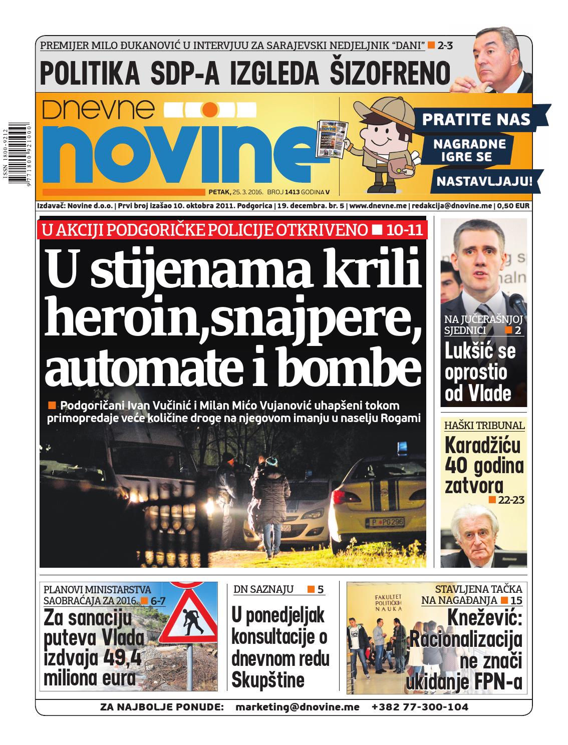 Naslovna 25.mart 2016. by Dnevne Novine - Issuu