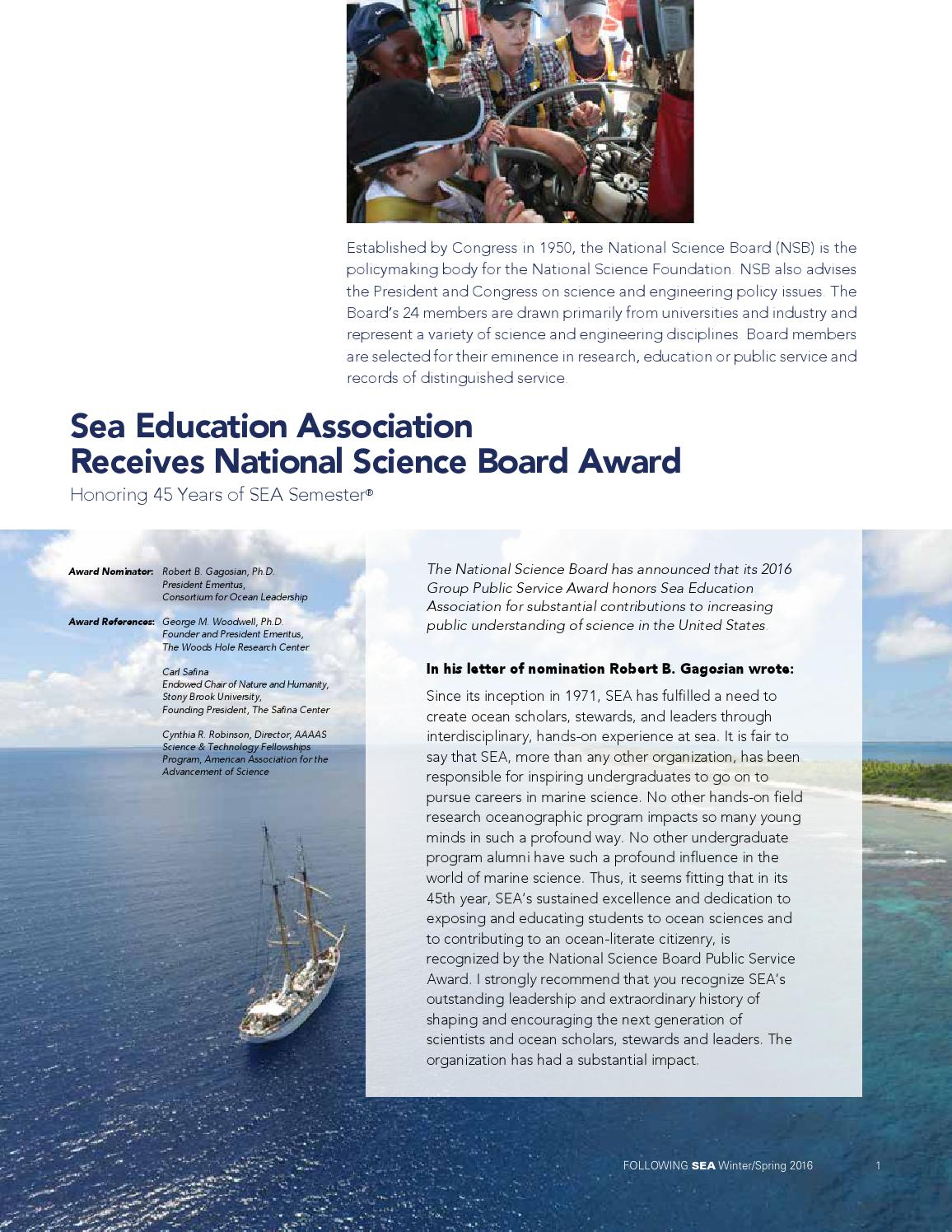 SEA 2016 National Science Board Public Service Award by Sea Education ...