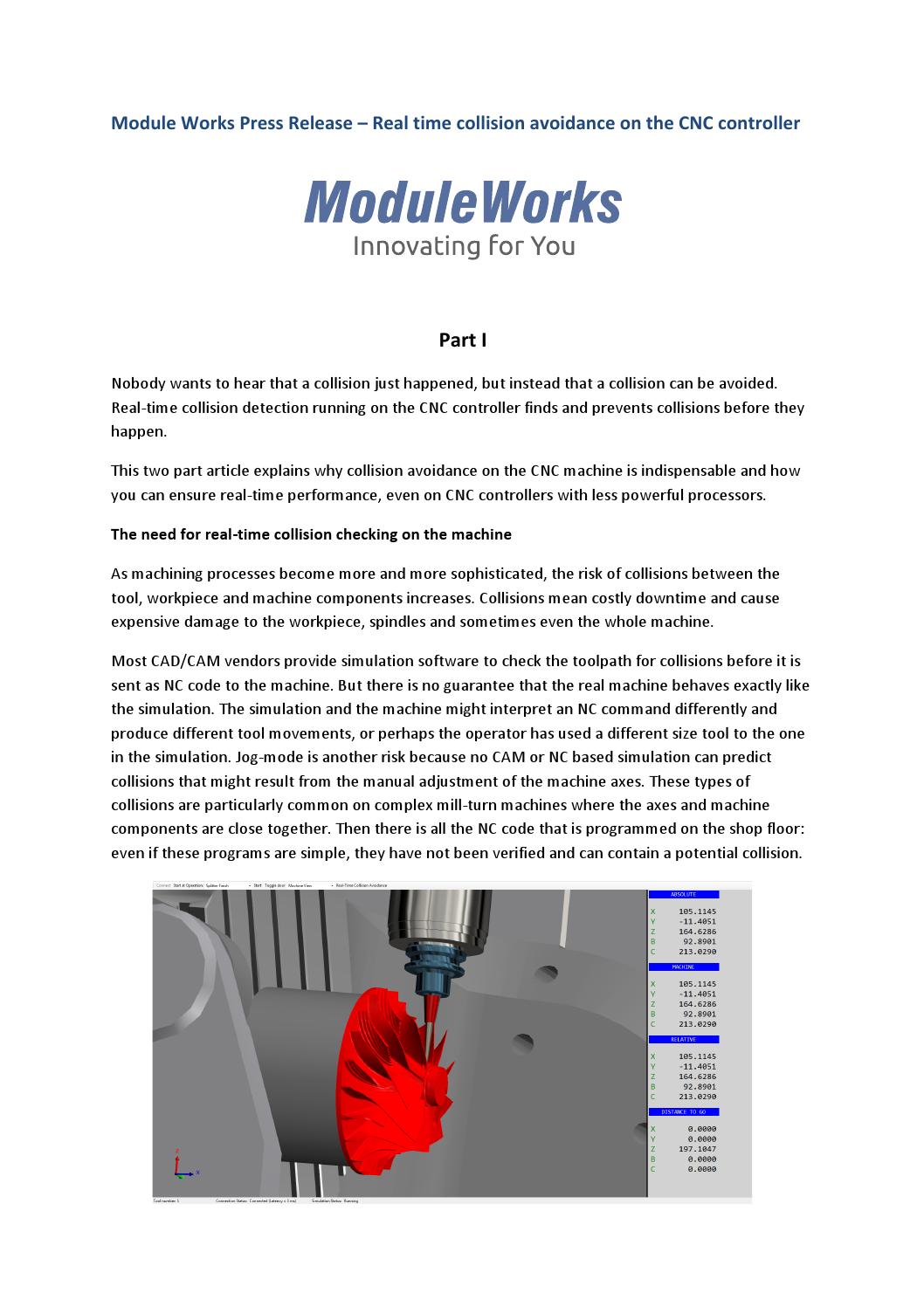 ModuleWorks Press Release - real time collision avoidance on the CNC ...