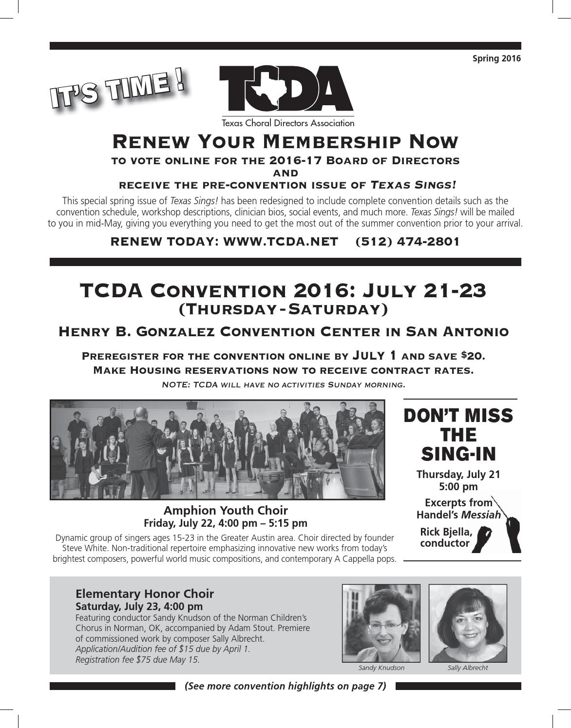 TCDA Spring 2016 Newsletter by Texas Choral Directors Association - Issuu