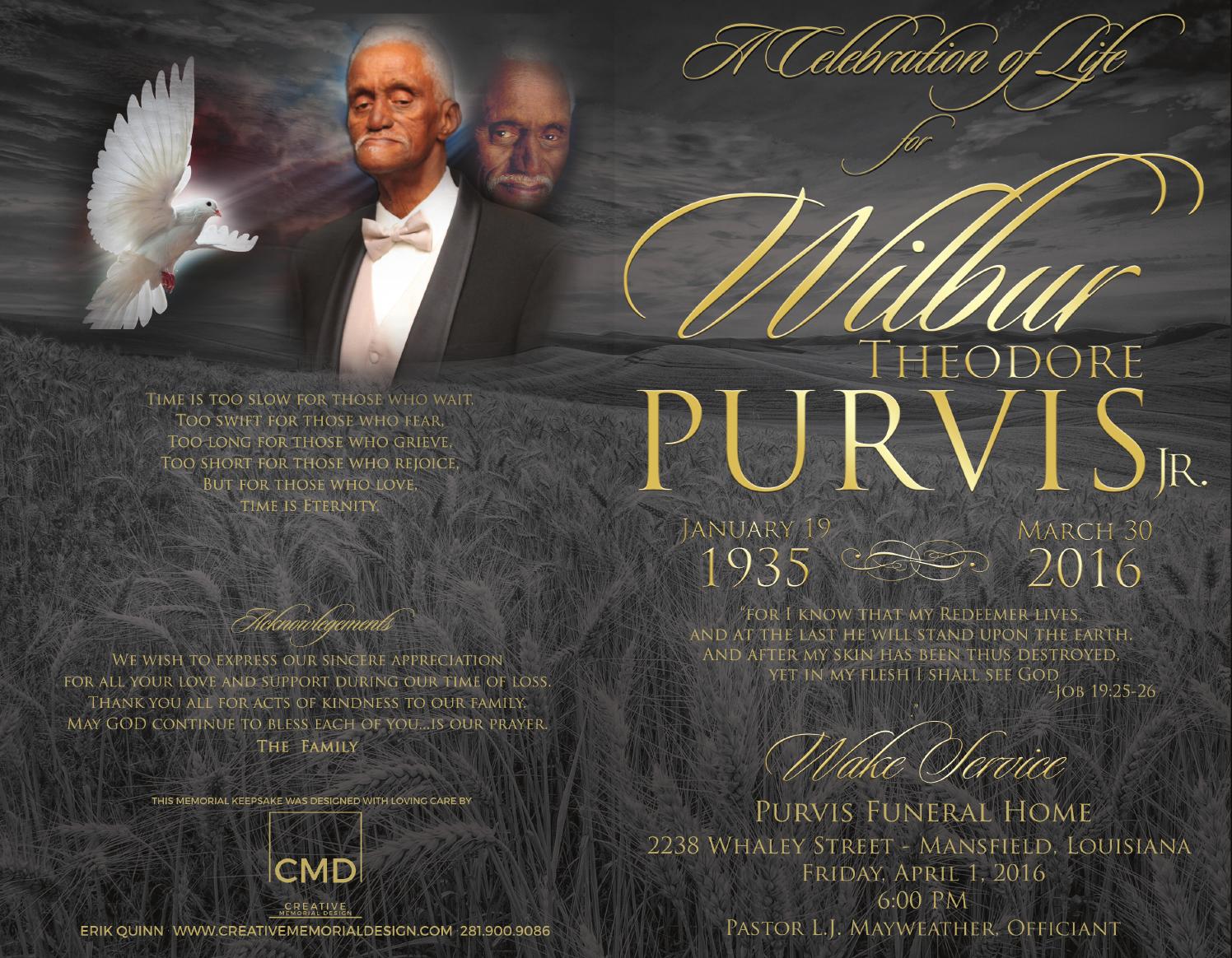 Wilbur T. Purvis Jr. Wake Service by Creative Memorial Design - Issuu