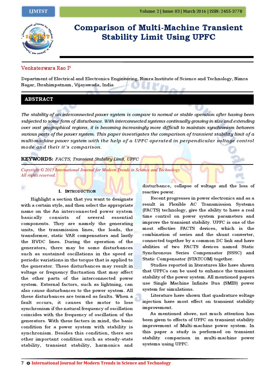 Comparison of Multi-Machine Transient Stability Limit Using UPFC by ...