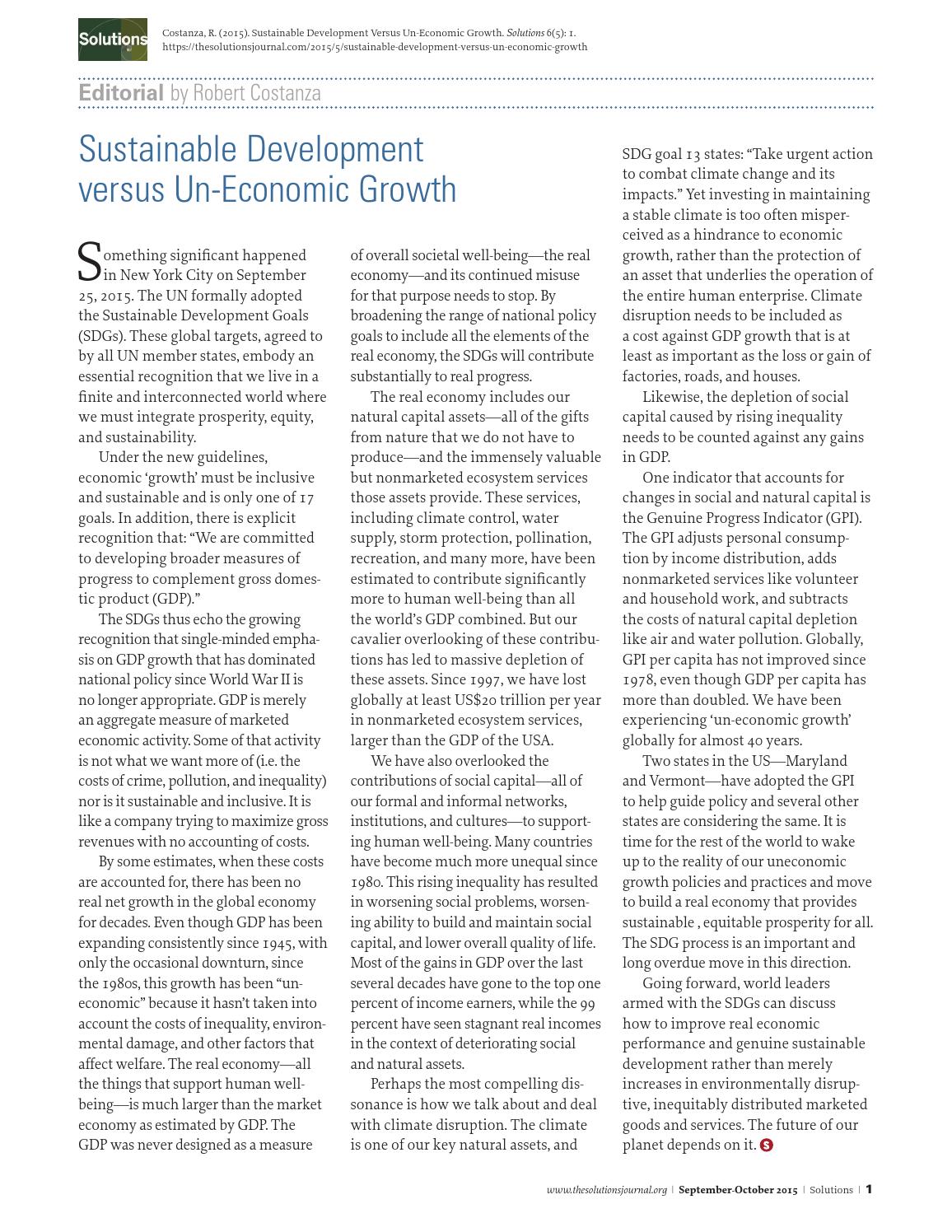Sustainable Development versus Un-Economic Growth by The Solutions ...