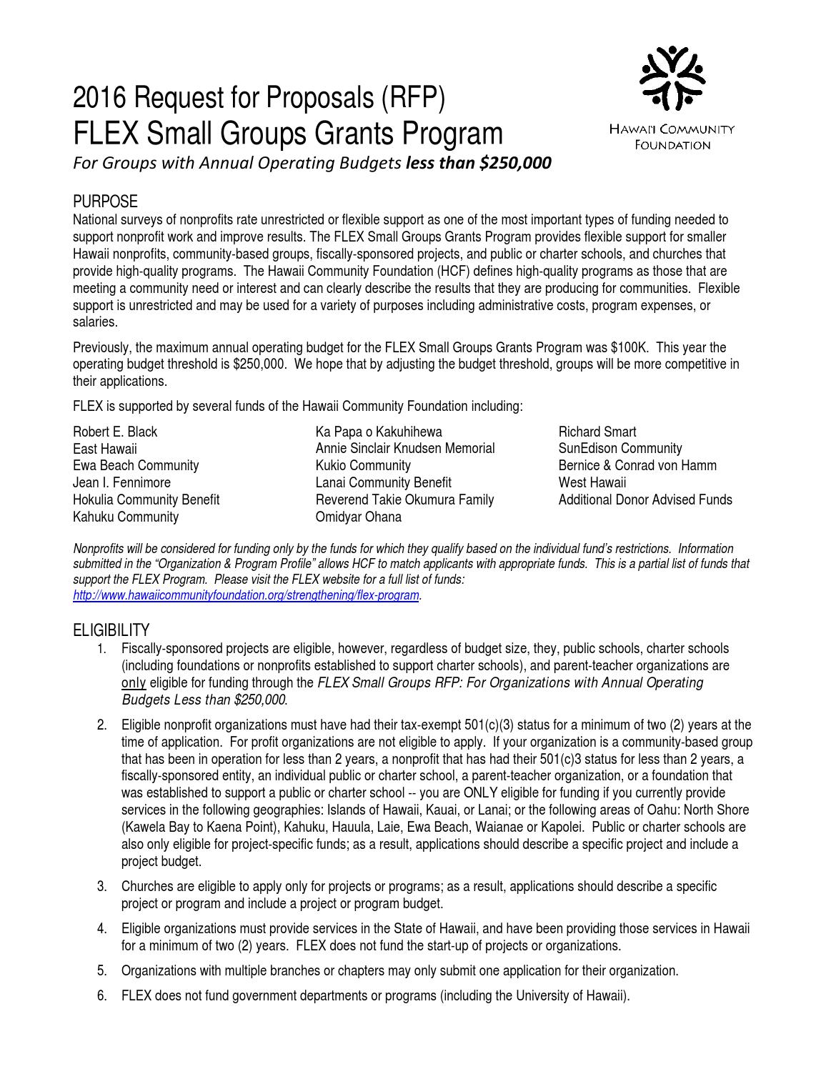 2016 FLEX Request for Proposals for operating budgets less than ...