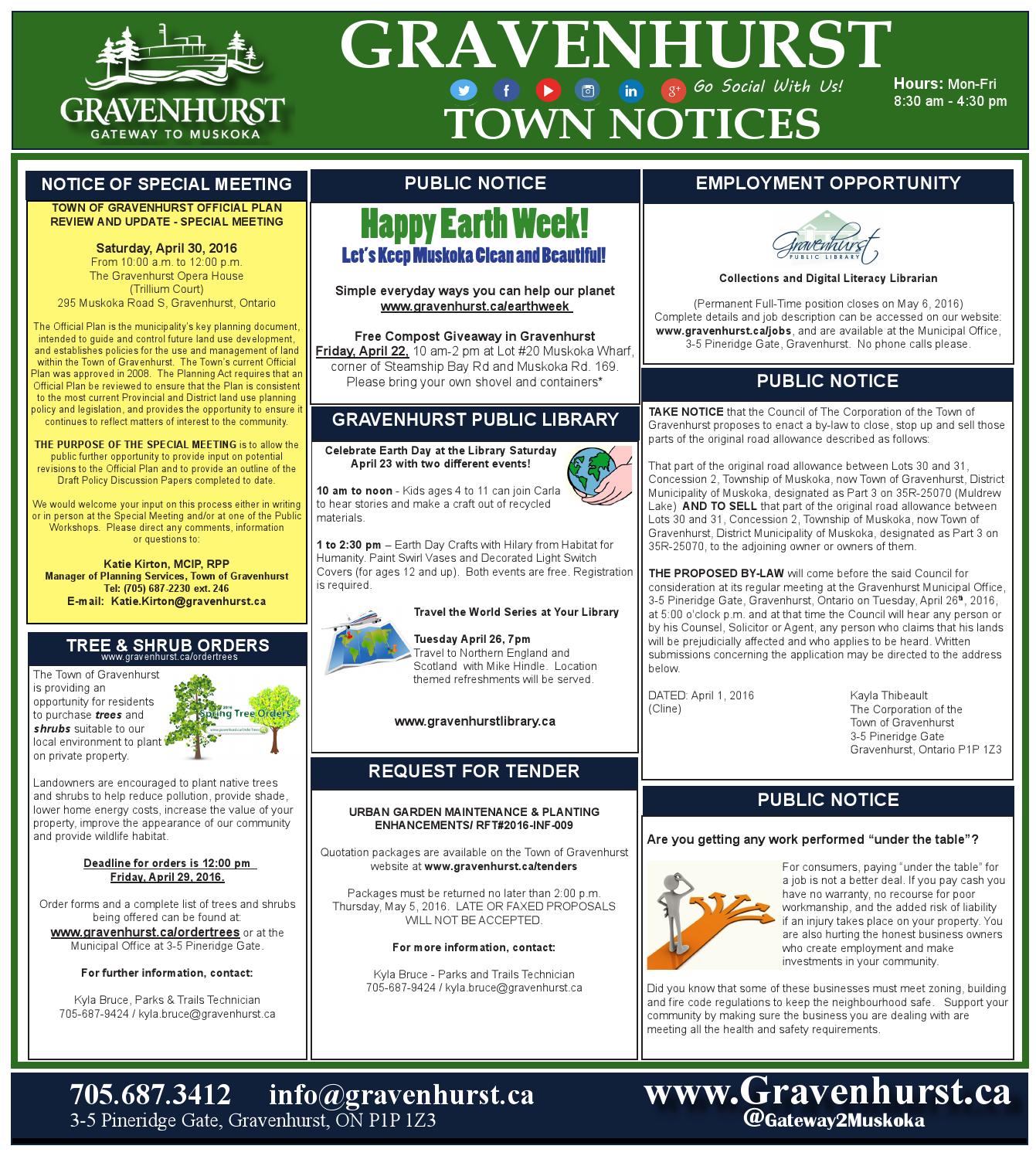 Town of Gravenhurst Notices- April 21, 2016 by Town of Gravenhurst - Issuu