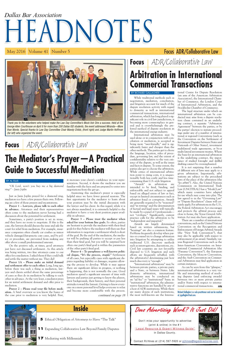 May 2016 Headnotes: ADR & Collaborative Law by Jessica Smith - Issuu