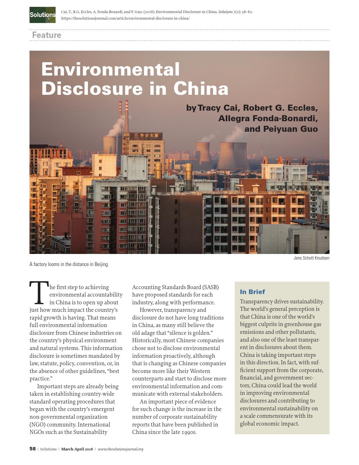 Environmental Disclosure in China by The Solutions Journal - Issuu