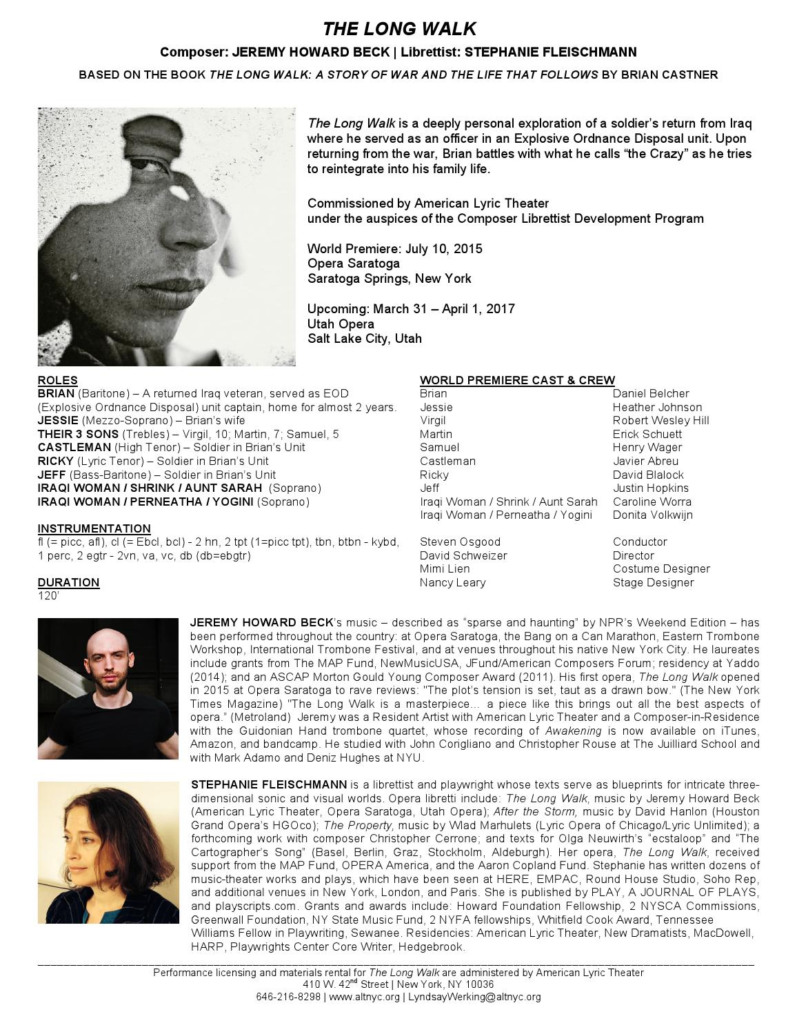 The Long Walk - One Page Info Sheet by American Lyric Theater - Issuu