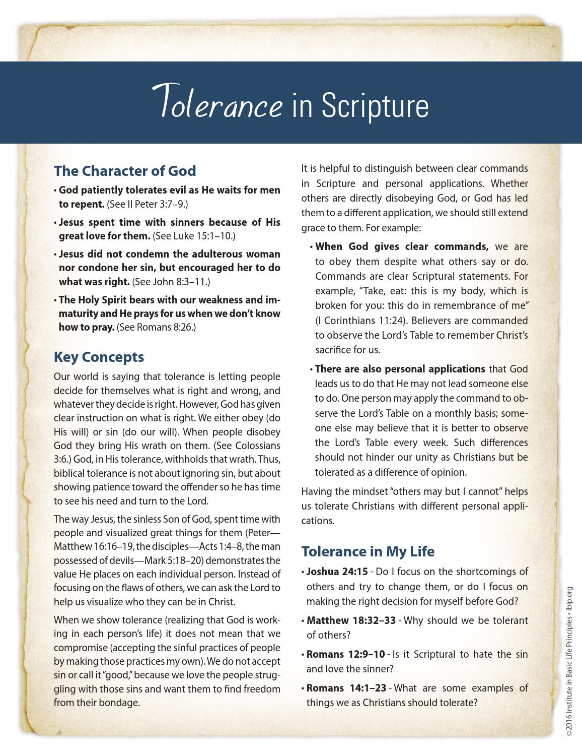 Tolerance Biblical Character Curriculum by Institute in Basic Life ...