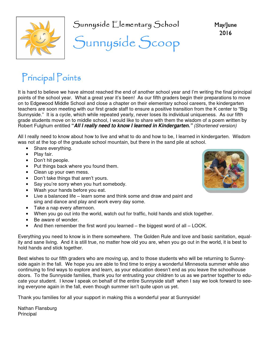 Sunnyside Scoop, May - June 2016 by Mounds View Public Schools - Issuu