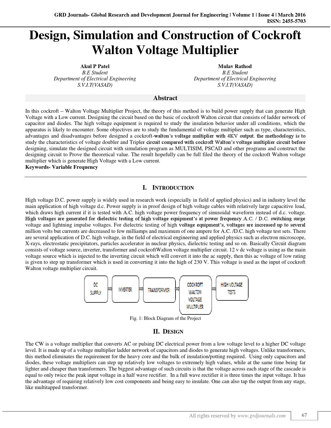 Design, Simulation and Construction of Cockroft Walton Voltage ...