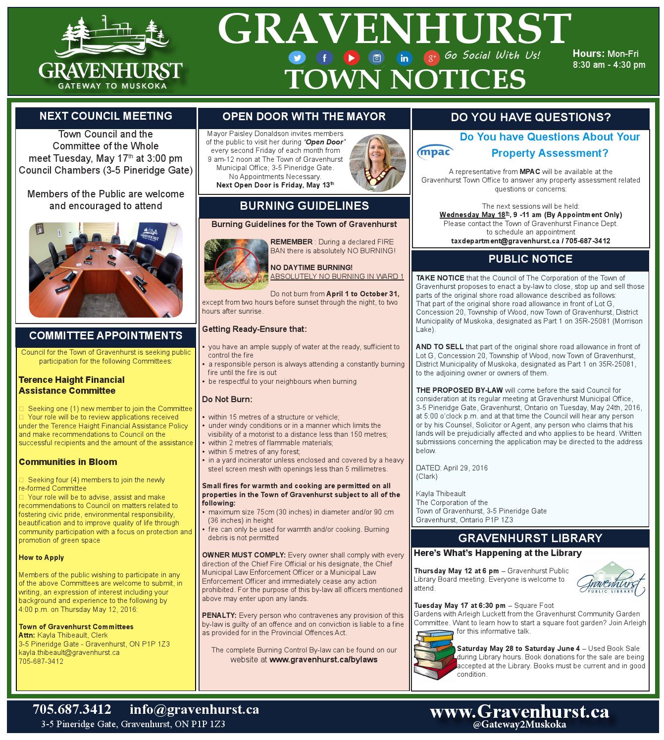 Town of Gravenhurst Notices - May 12, 2016 by Town of Gravenhurst - Issuu